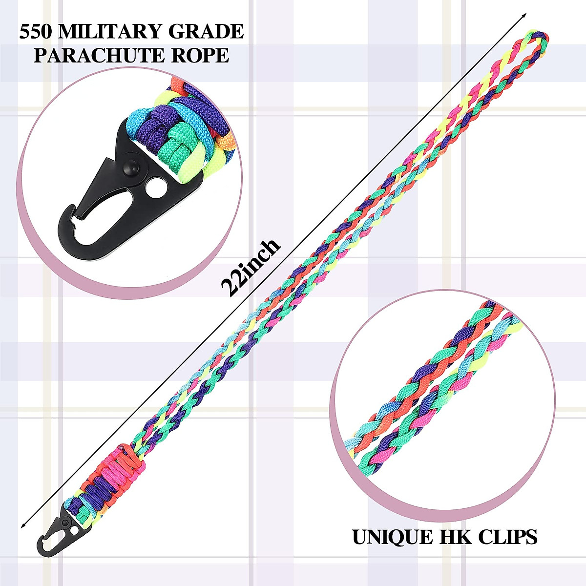 Frienda 2 Set Heavy Duty Paracord Lanyard Necklace Whistles Strap Braided 550 Keychain Lanyard for Outdoor Activities (Dark Camouflage)