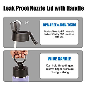 Volhoply 22 oz Insulated Water Bottles with Straw Lid, Stainless Steel Bottle with Handle, Double Walled Metal Travel Water Thermos with Wide Mouth, Reusable Water Flask for School(Purple Blue,1 Set)