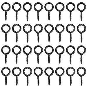 Powlankou 160 Pieces 1 inch Screw Eyes, Black Zinc Plated Steel Screw Eyes, Self Tapping Screw Hooks, Metal Eye Hooks, Eyelet Screws
