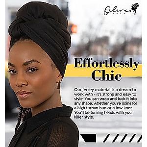 Olivia Sylx - African Head Wraps for Black Women - Jersey Scarfs for Women Headwrap - Hair Scarf for Black Women - Soft & Breathable - Black