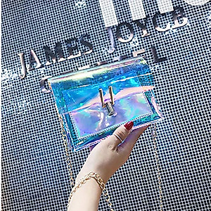 VALICLUD Holographic Clear Crossbody Chain Purse Transparent Iridescent Shoulder Handbag Small Jelly Tote Bag for Women
