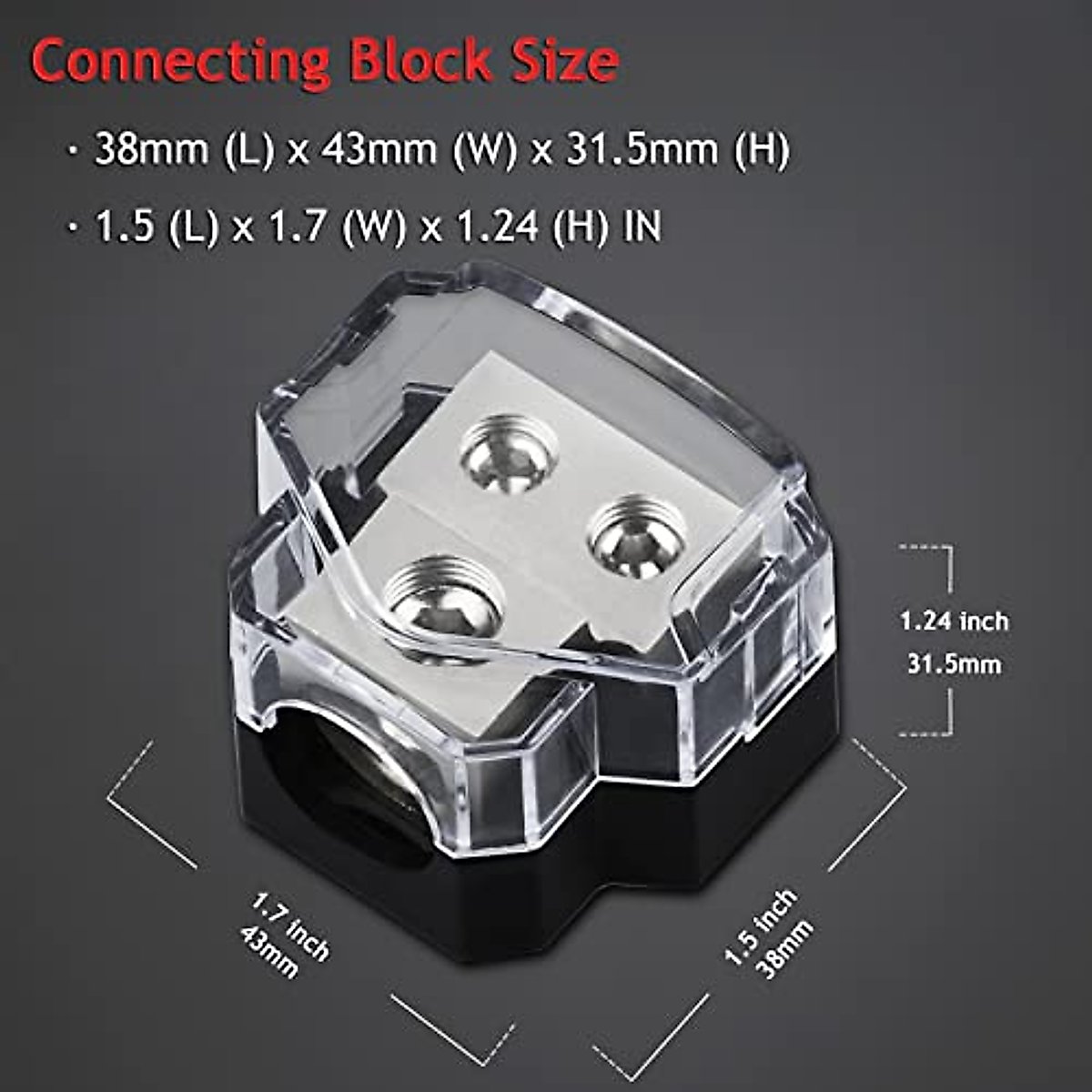 Hamolar 4 Pack 2 Way Power Distribution Block, 0/2/4 Gauge in / 4/8 Gauge Out Amp Power Distribution Ground Distributor Connecting Block for Car Audio Amplifier Splitter