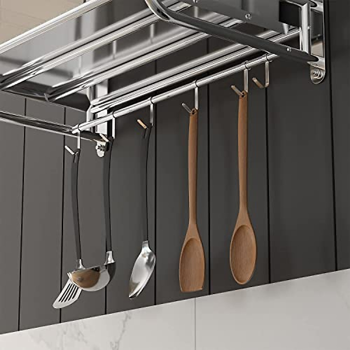 YINGHUBAO Stainless Steel Wall Shelf Metal Shelving Heavy Duty Commercial or Household Grade Wall Mount Microwave ,Kitchen Oven Wall Mount Bracket , with Hooks, 120lbs Load Bearing. (Silver)