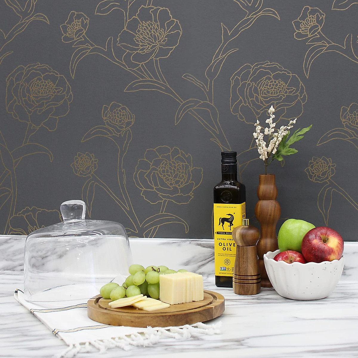 Tempaper Noir Peonies Removable Peel and Stick Floral Wallpaper, 20.5 in X 16.5 ft, Made in The USA