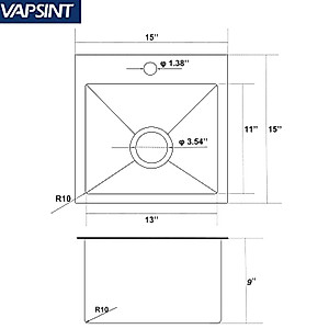 VAPSINT 15x15 inch 304 Stainless Steel Drop in Wet Bar Sink,Single Bowl Topmount Prep Rv Small Kitchen Sink with Grid and Drain