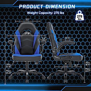 DUMOS Computer Gaming Home Office Chair - Ergonomic Big and Tall Desk with PU Leather Lumbar Support, Height Adjustable High Back Video Game with Flip-up Armrest, Swivel Wheels for Adults