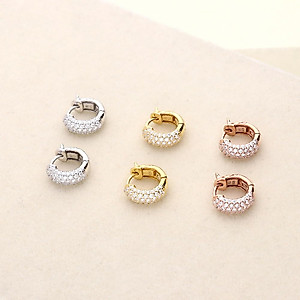 BERRICLE Sterling Silver Cubic Zirconia CZ Small Fashion Hoop Huggie Earrings for Women, Yellow Gold Flashed 0.5"