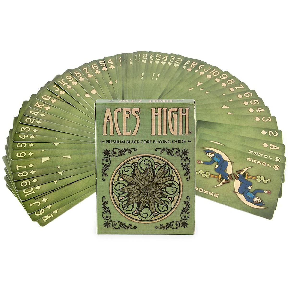 Brybelly Aces High Premium Green Playing Cards, Black Core, Plastic-Coated, Poker Wide Size, Standard Index