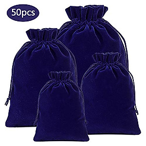 Lucky Monet 25/50/100PCS Velvet Drawstring Bags Jewelry Pouches for Christmas Birthday Party Wedding Favors Gift Candy Headphones Art and DIY Craft (50Pcs, Royal Blue, 5” x 7”)
