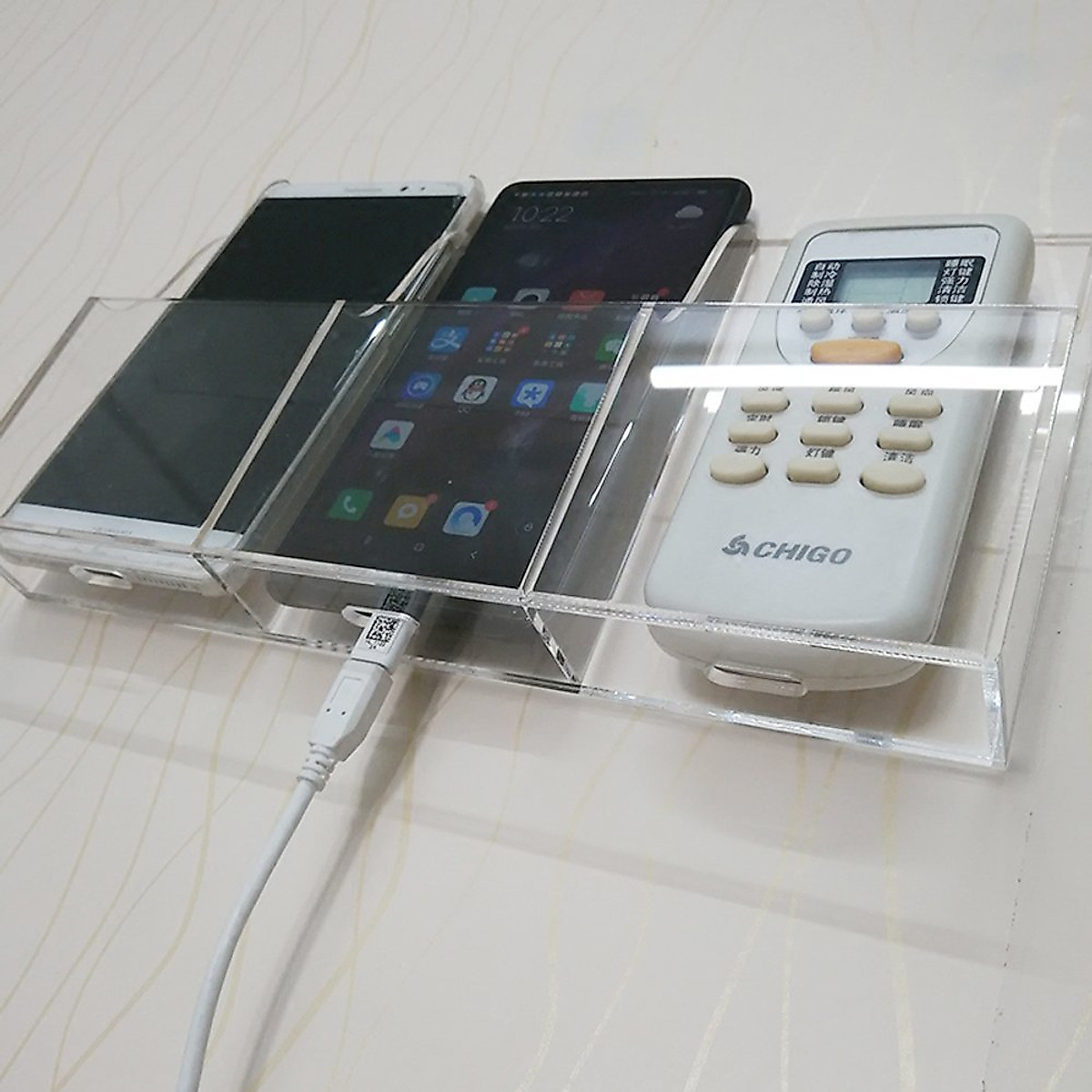 Zmmyr Acrylic Wall Mount Desk Organizer Storage Box for Cell Phones Holder in Home Office (3 Grid)