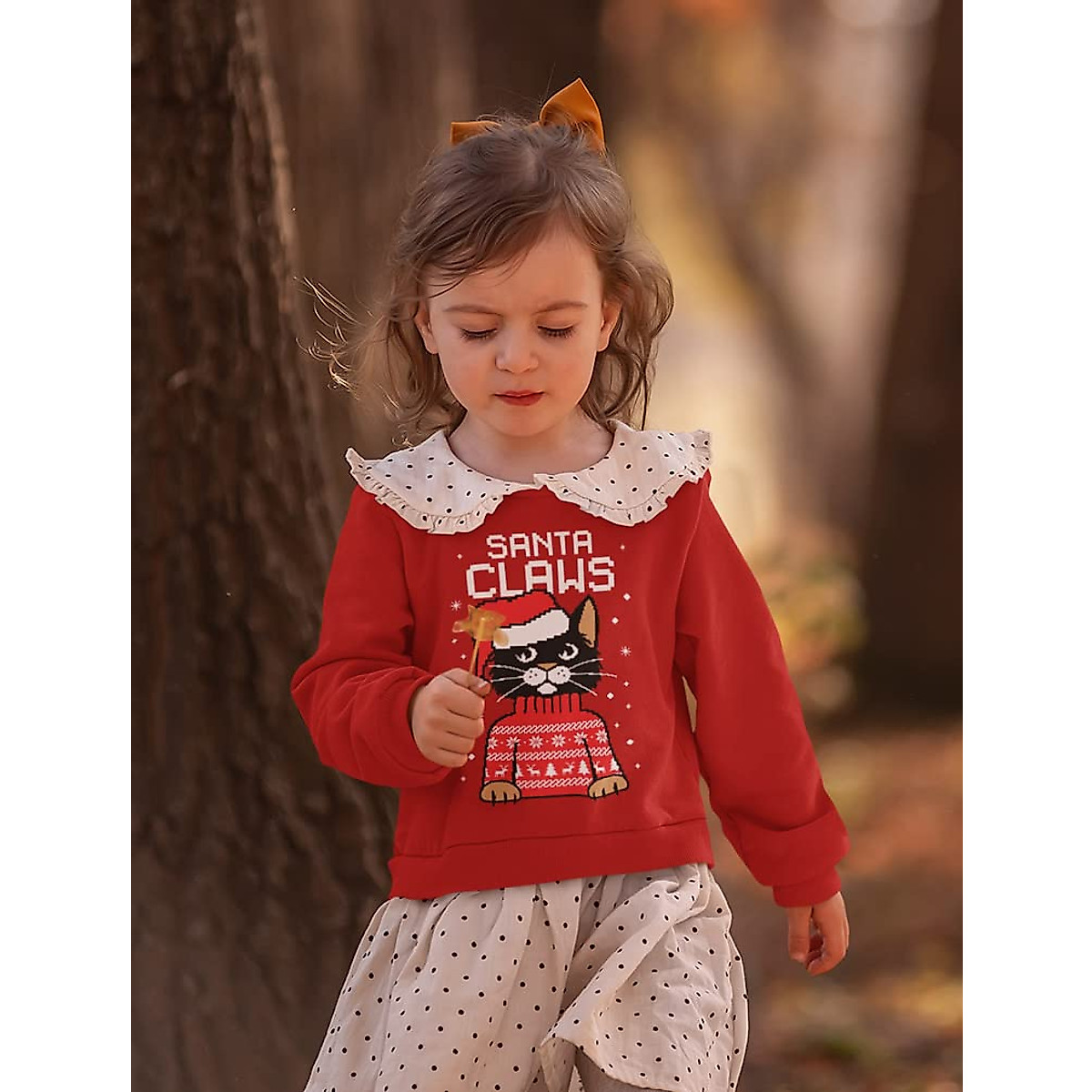 Santa Claws Sweatshirt Toddler Youth Kids Cat Ugly Christmas Sweater Style Medium Red