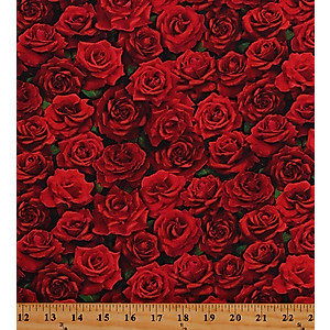 Cotton Red Roses Love Valentine's Day Floral Flowers Cotton Fabric Print by The Yard (D579.70)