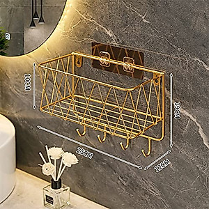 Shower Toilet Caddy Gold Basket Wallet Handing Bathroom Rack Storage Organizer Holder Shelf with Hook, S size