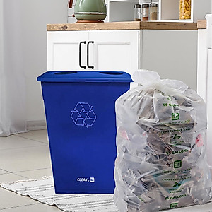 Restaurantware LID ONLY: RW Clean 1 Recycling Can Lid Fits 23 Gallon Trash Can - Two Bottle/Can Openings Blue Plastic Lid For Waste Basket Heavy-Duty Trash Can Sold Separately