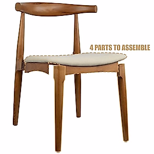 2xhome Set of 2 Solid Wooden Dining Chairs | Upholstered Beige Cloth Linen Cushioned Seat | Modern Farmhouse Elbow Side Chair | Home, Kitchen, Office, Meetings (Espresso-Beige Seat)