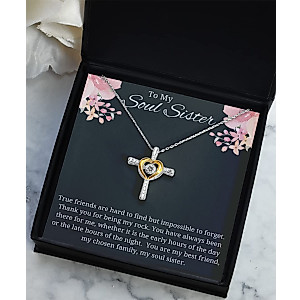 To My Soul Sister, Beautiful Cross Necklace, 925 Sterling Silver, Necklace Gifts For Best Friend, Necklaces For Bestie, Sister In Law Gifts, Gifts For Unbiological sister, BFF Gift