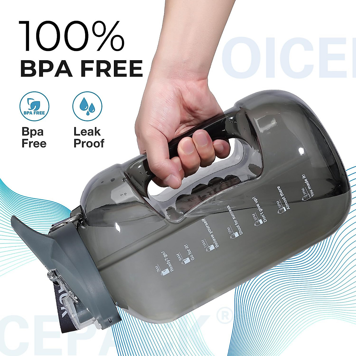 OICEPACK 128 oz Water Bottle 2 in 1 Lid - 1 Gallon Water Bottle Dishwasher Safe, Gallon Water Jug Motivational Water Bottles WIth Times To Drink Leak-proof Big Water Bottle with Straw BPA Free