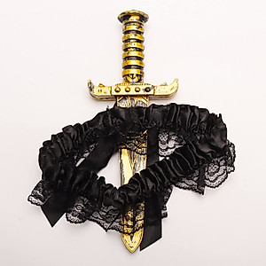 2 Pcs Bow Garter with Pirate Dagger Lace Bow Leg Ring Sword Leg Holster for Halloween Carnival Dress Up Props Women Girls Favor,Black