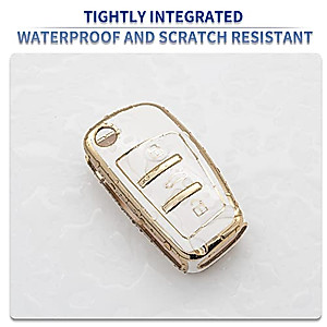 SK CUSTOM White TPU Gold Edge Smart Key Fob Case Protective Cover Compatible with Audi A1 A3 A4 A5 A6 A8 Q3 Q5 Q7 R8 RS4 S3 S4 S5 S6 S8 TT 3 Button Keyless Car Remote Accessory