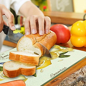 Tempered Glass Cutting Board Vector lemon seamless border stock illustration Tableware Kitchen Decorative Cutting Board with Non-slip Legs, Serving Board, Large Size, 15" x 11"