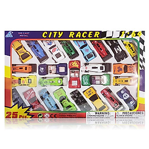 ArtCreativity 25 Pc-Diecast-Toy Car Set, Durable-Diecast-Mini Racers in Assorted Designs, Cool Birthday Party Favors for Kids, Best Birthday Gift for Boys and Girls