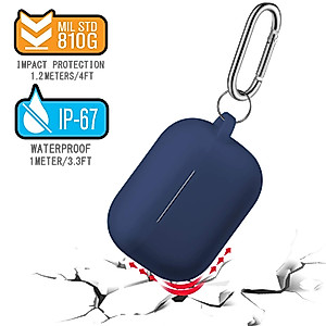 R-fun AirPods Pro Case Cover with Keychain, Full Protective Silicone AirPods Skin Cover for Women Men with Apple 2019 Latest AirPods Pro Case, Front LED Visible-Midnight Blue