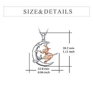 YFN Witch Necklace for Women Sterling Silver Cat Witch Hanging on Broom Witch Jewelry Gifts for Women