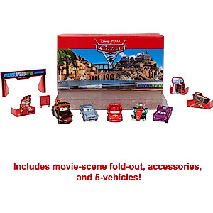 Mattel Disney and Pixar Cars Vehicle Set of 5 Collectible Character Toy Cars & Tool Cart, Inspired by World Grand Prix from Cars 2