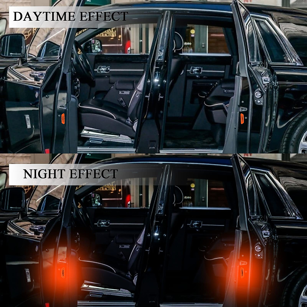 BEYPOVK 4PCS Car Door Open Reflective Safety Stickers, Anti-Collision Warning Decal Tape, Exterior Accessories for Cars, SUVs, Trucks, Motorcycles (Orange)