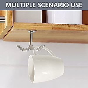 RFORPLY Zinc Alloy Double Prong Ceiling Hook Towel/Robe Clothes Hook for Closet Top Bathroom Kitchen Cabinet Garage (Pack of 6)