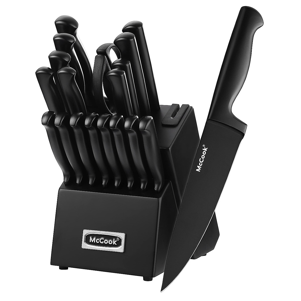 MC69C Black Knife Sets,20 Pieces + MCW12 Bamboo Cutting Board(Large, 17"x12"x1")