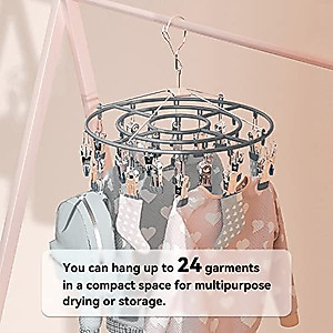 Funamily 2 Pack Underwear Drying Rack, Laundry Hanger for Sock with 48 Clips,Round Heavy Duty Stainless Steel Socks Dryer Hanger for Hanging Herbs. (Blue/Grey)