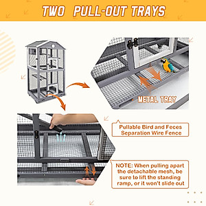 Ketive 65in Outdoor Bird Aviary with Wheels,Wooden Bird Cage Indoor Finches Cage Flight cage Wire Mesh,Easy Clean Tray Perches Nest Feeder