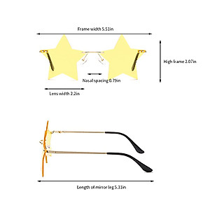 ENTHYI Star Rimless Sunglasses Women/Men Unique Pentagram Party glasses Prom Streetwear (pink/blue)