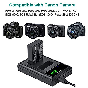 Hisewen LP-E12 Battery 2Pack, Dual USB Charger for Canon EOS M, EOS M2, EOS M10, EOS M50, EOS M50 Mark II, EOS M100, EOS M200, Rebel SL1, Powershot SX70 HS Digital Camera