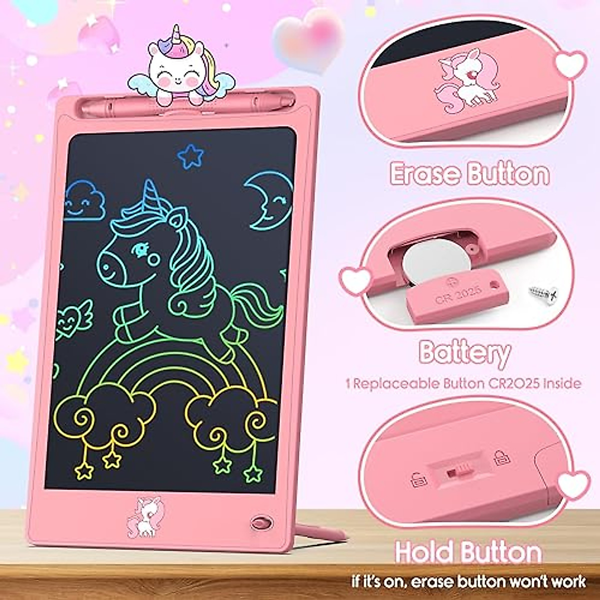 FLUESTON Drawing Tablet Board Kids Toys LCD Doodle Writing Pads for 3 4 5 6 7 7+ Year Old Girls Boys, Toddler Educational Learning Erasable Pad for Birthday 8.8 Inch Green Cute Dinosaur