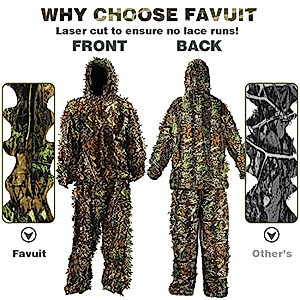 Ghillie Suit 3D Leafy Camo Suit Youth Adult Lightweight Hunting Camouflage Suits Turkey Camo Hunting Gear Camo Clothing Hooded Apparel Gilly Suit for Hunting Shooting Airsoft Wildlife Photography