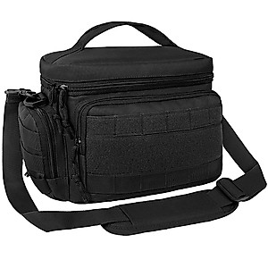 opux Tactical Lunch Box for Men, Insulated Lunch Bag for Men Adult, Large Soft Lunch Cooler with MOLLE Mesh Side Pockets, Heavy Duty Mens Tactical Lunchbox Pail for Work Meal Prep (Black)