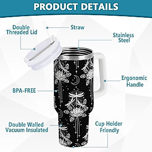 Emelivor Dragonflies Black 30 oz Tumbler with Lid and Straw Insulated Tumblers with Handle Leak Proof Coffee Tumbler Mug Large Water Bottles for Women Men Sports Gym