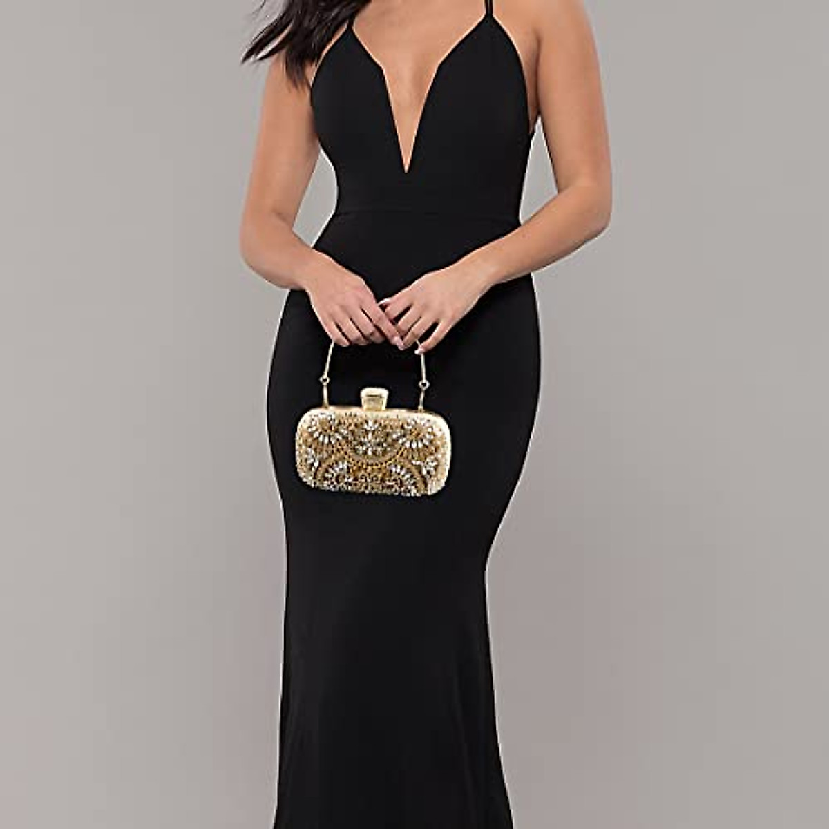 Gold Clutch Purses for Women Evening, Diamond Wedding Clutch Crossbody Shoulder Bag with Crystal, Sequin Formal Flower Rhinestone Handbag for Party Bridal Prom