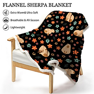 Dropshipful Capybara Blanket - 50"x60" Soft Sherpa Throw Blanket for Women Girls Boys Kids Animals Lovers Gifts - Super Cozy Fleece Sunflower Black Blanket for Sofa Couch Bed