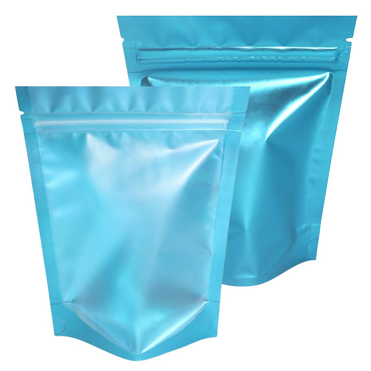 QQ Studio Matte Blue Re-Sealable Stand Up Pouches with Translucent Window for Food Packaging (100, 4" x 6")
