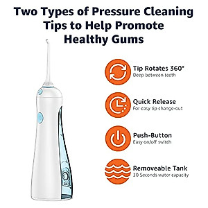 Amazon Basics HydroClean Cordless Water Flosser, 1 Water Flosser Handle, 2 Flosser Tips, 2 AA batteries included