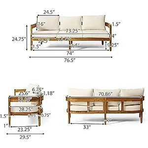 Merax 76.5" Outdoor 3 Seater Patio Sofa Acacia Wood Frame Conversation Set with Cushions