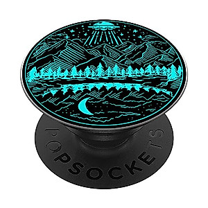 Galaxy UFO Abduction Space Astronaut Nature Lake Moon Alien PopSockets Standard PopGrip