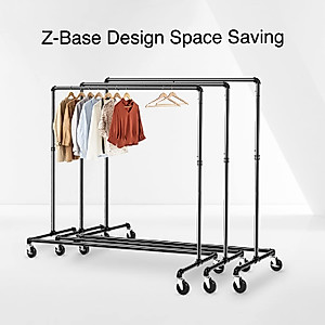 GREENSTELL Clothes Rack, Z Base Garment Rack, Industrial Pipe Clothing Rack on Wheels with Brakes, Commercial Grade Heavy Duty Sturdy Metal Rolling Clothing Coat Rack Holder 2 Packs (59x24x63 inch)