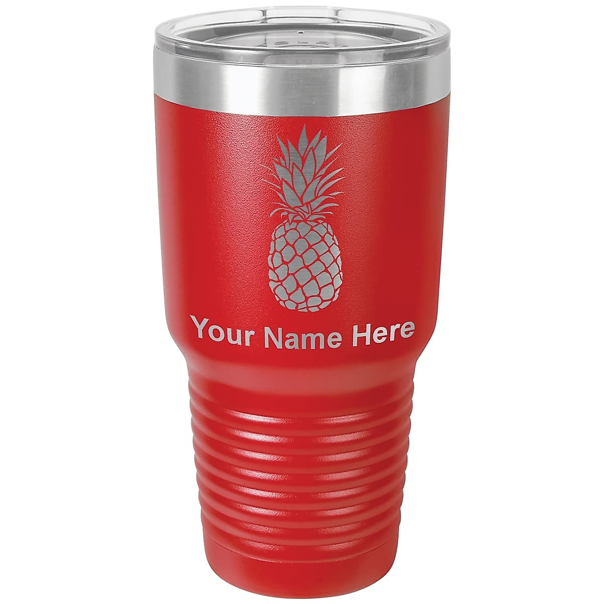 LaserGram 30oz Vacuum Insulated Tumbler Mug, Pineapple, Personalized Engraving Included (Red)