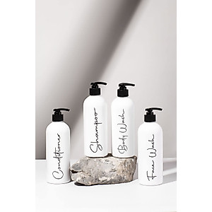 Alora Reusable Face Wash Bottle - Permanent Stylish Labels - 16oz Pump Bottle Dispenser for Face Wash - Empty Plastic Refillable Containers for Shower