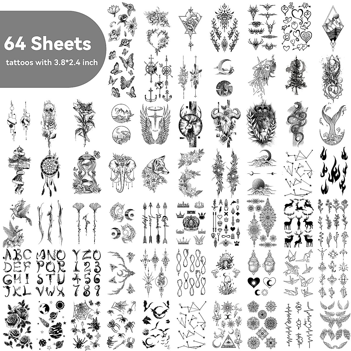 EMOME 400+ Stylish Styles Realistic Temporary Tattoos for Women, Long Lasting Semi Permanent Tattoo, Waterproof Large Flowers Rose Hand Tattoos Stickers and Fake Tattoos for Adults Girls (79 Sheets)