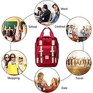 NOL Natural Organic Lifestyle Women Casual Daypack Backpacks Mini Bag Small Cute Shoulder Tote Rucksack for Girls Canvas Leather Trim Bags (Red)